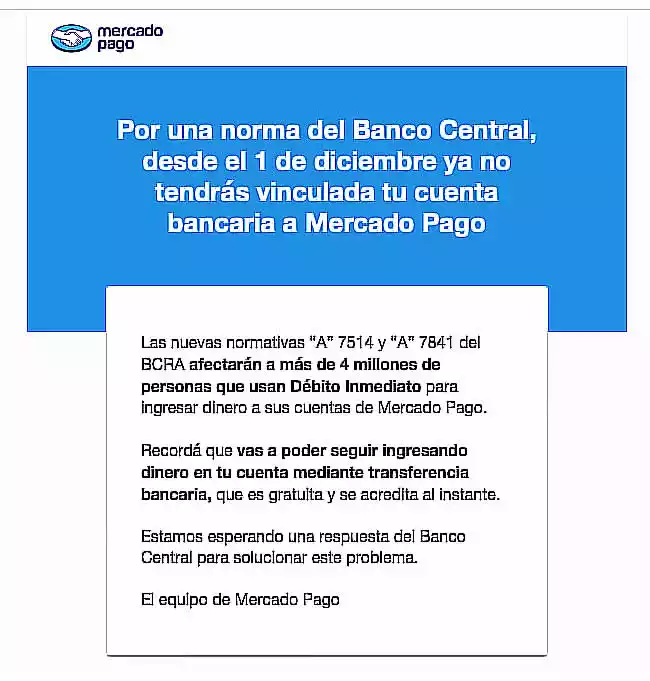 Advertencia de Mercado Pago por normas del Banco Central | El diario